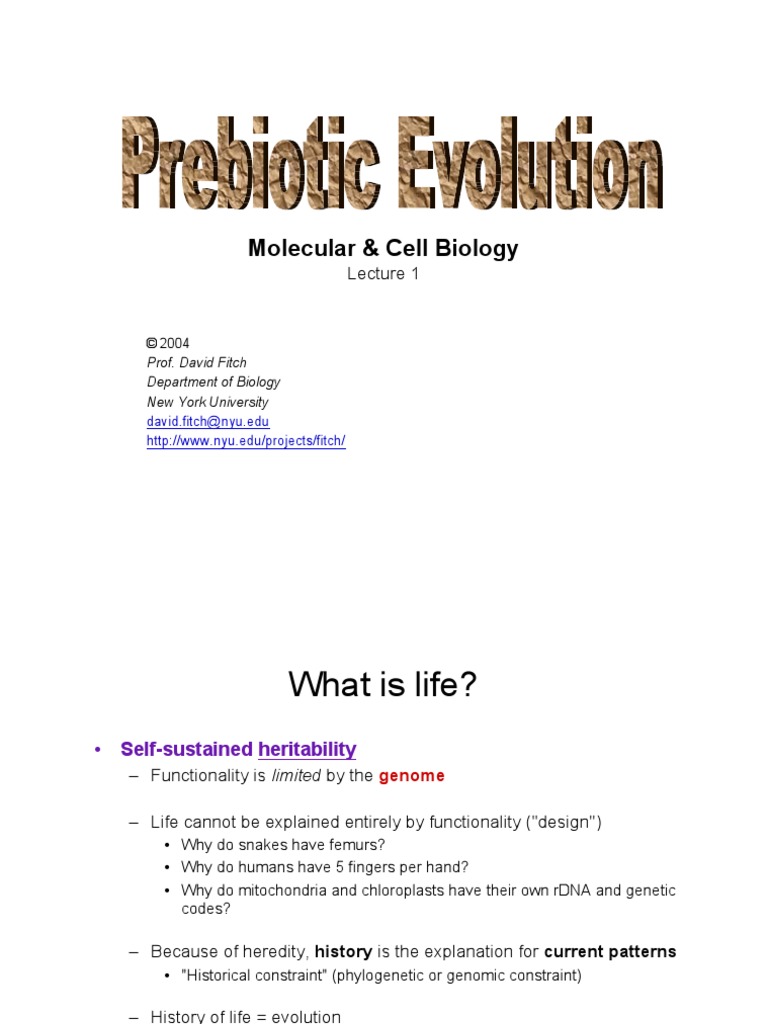 Molecular & Cell Biology: Prof. David Fitch Department of Biology New ...