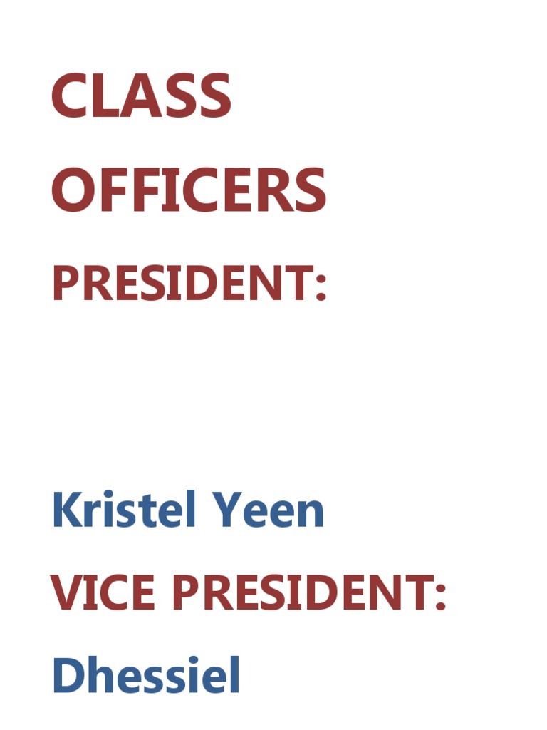 Class Officers List and Roles | PDF | Wellness