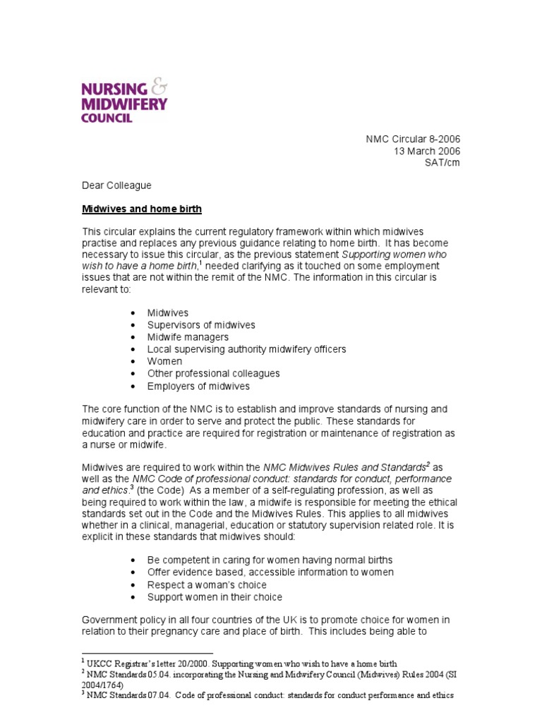 NMC Circular 8 2006 29 March | PDF | Midwife | Midwifery