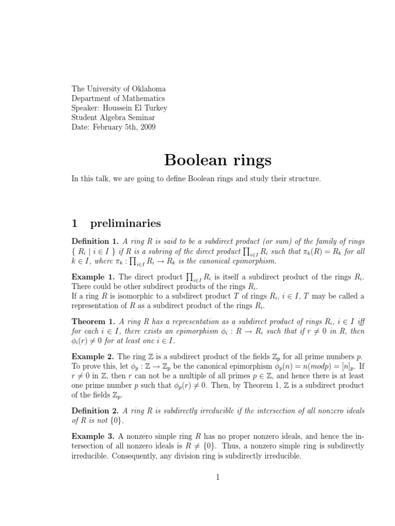 Boolean Rings: 1 Preliminaries | Download Free PDF | Ring (Mathematics ...