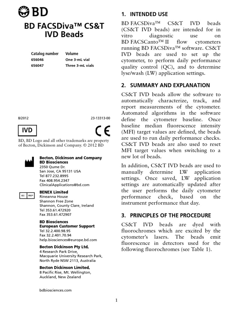 BD FACSDiva™ CS&T IVD Beads | PDF | Flow Cytometry | Computing And ...