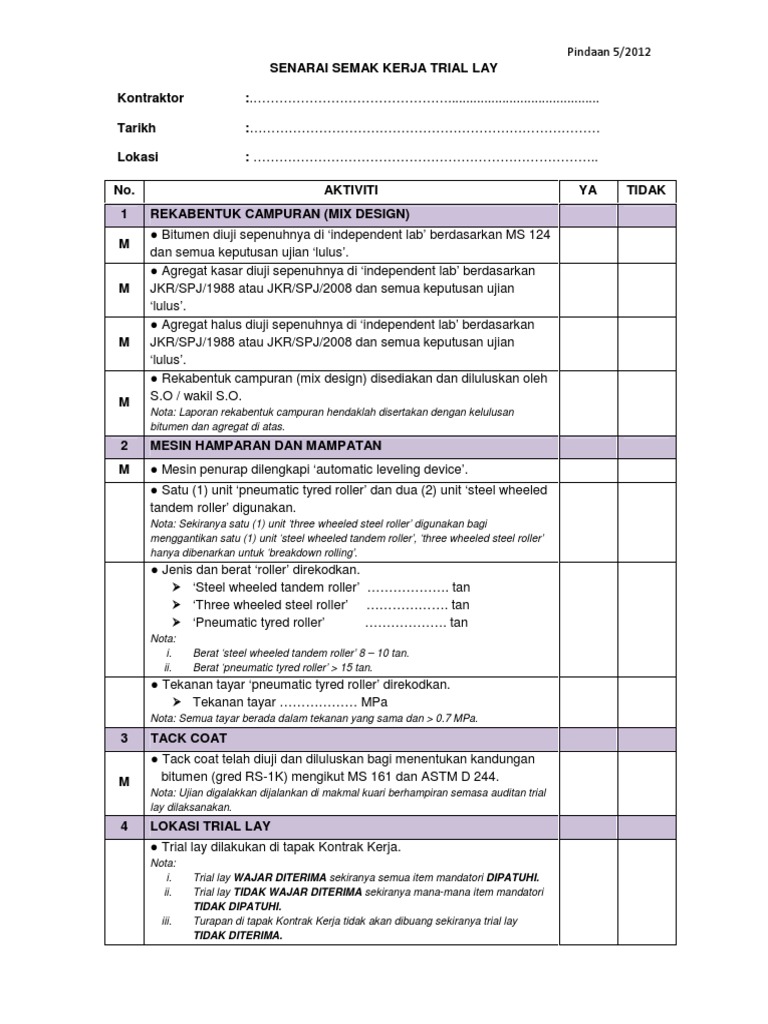 Trial Lay Checklist Pindaan 5 | PDF