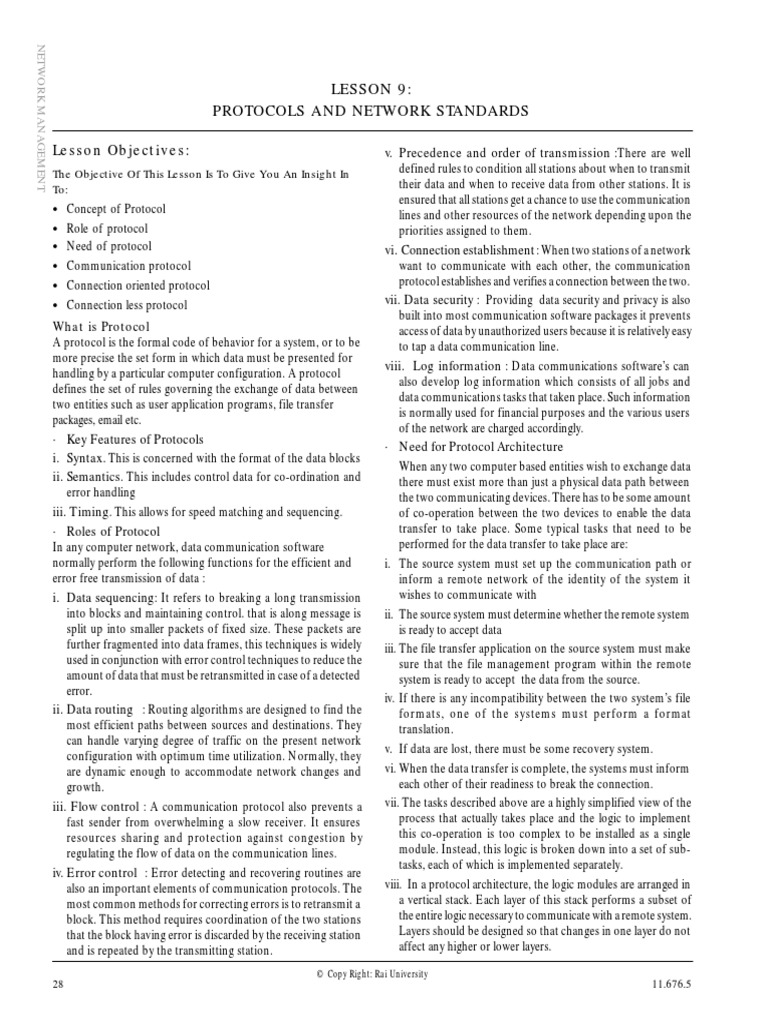 Lesson 9: Protocols and Network Standards | PDF | Communications ...
