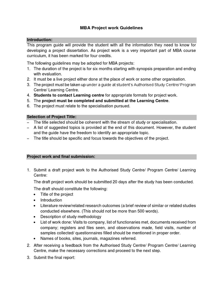 MBA Project Guidelines | PDF | Banks | Retail