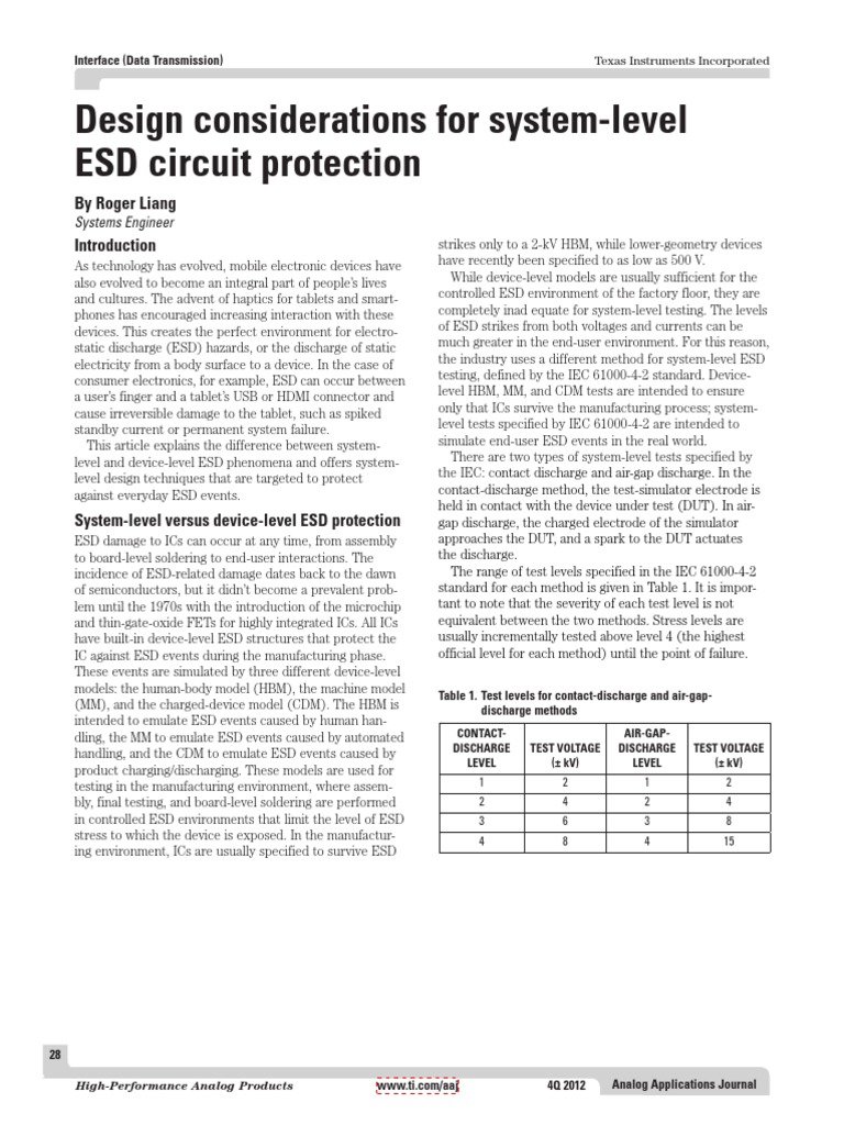 Design Considerations For System-Level ESD Circuit Protection | PDF ...