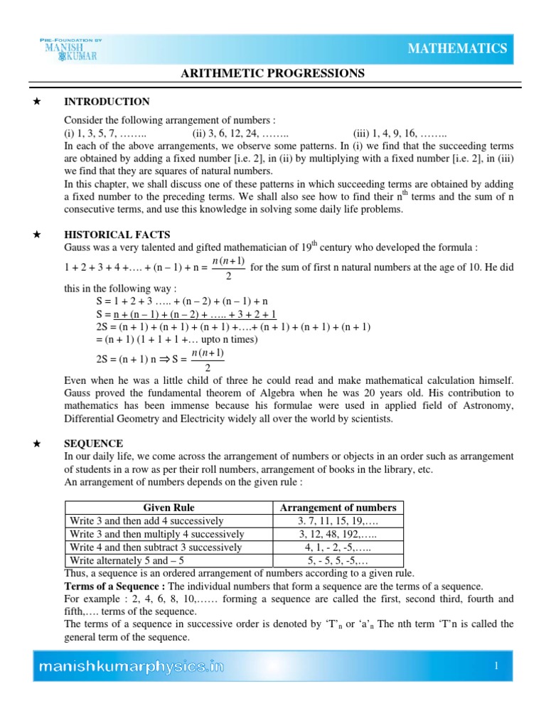 Arithmetic Progressions | PDF | Summation | Sequence