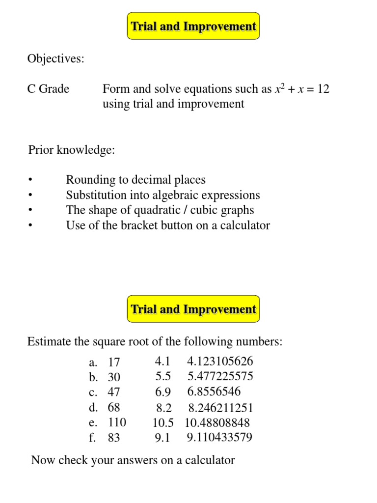 Trial and Improvement | Quadratic Equation | Algebra