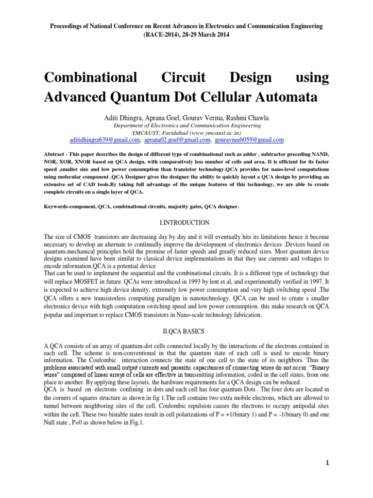 Combinational Circuit Design Using Advanced Quantum Dot Cellular Automata | PDF | Electronic ...