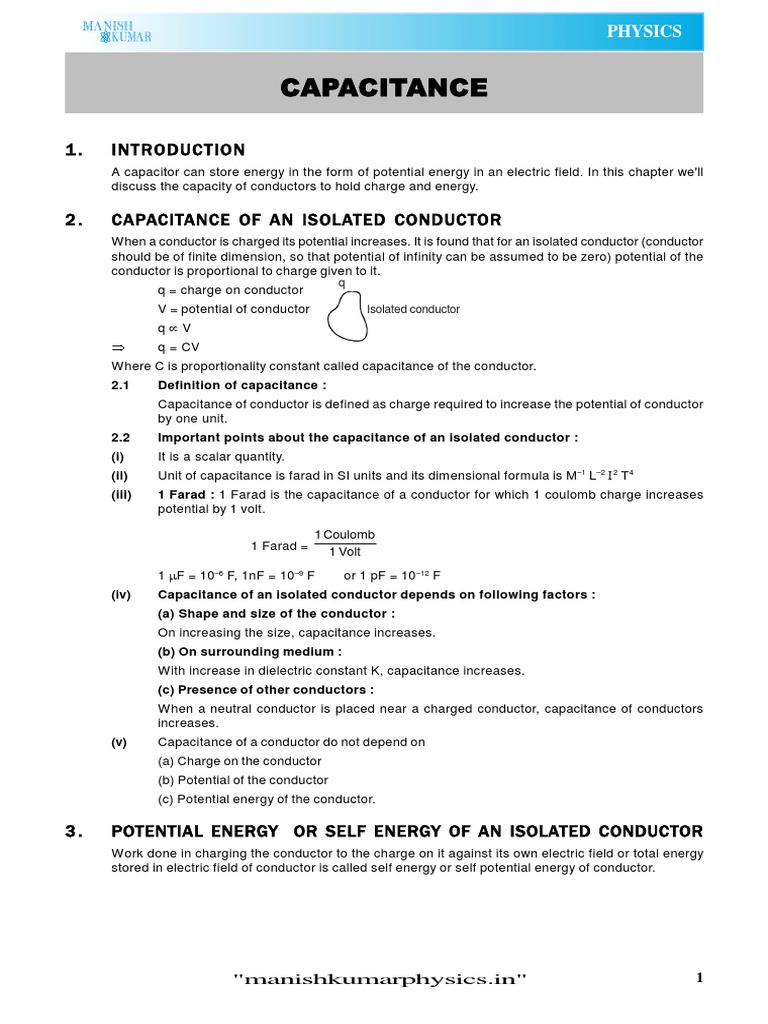 Capacitance Theory E | PDF | Capacitor | Dielectric