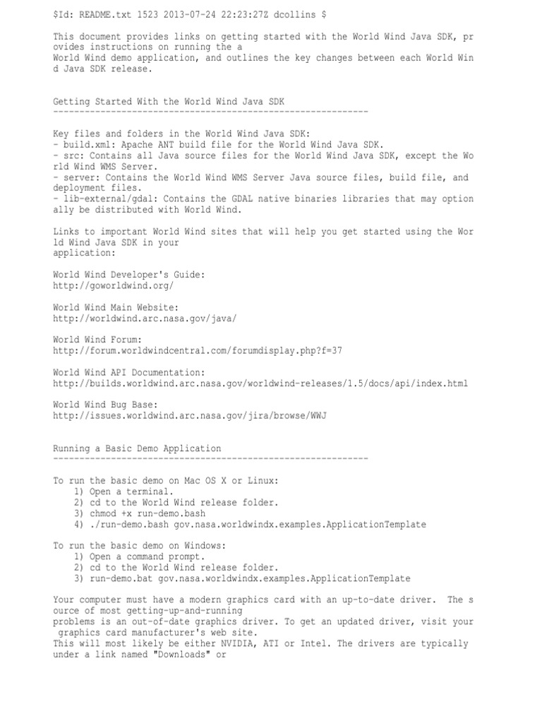 Getting Started Guide for World Wind Java SDK Release 1.5.1 - Documentation on running demos ...
