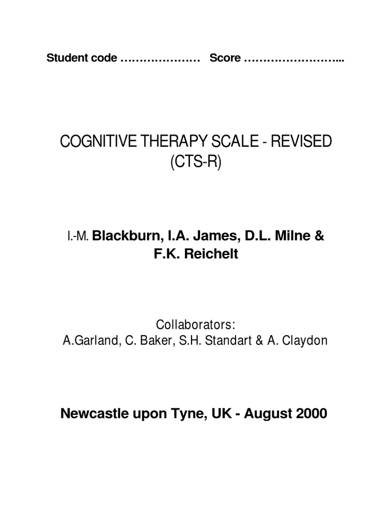 CTSR Cognitive Therapy Rating Scale | PDF | Cognitive Therapy ...