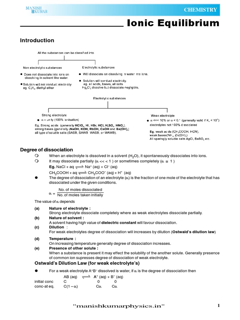 Ionic Equilibrium Theory - E | PDF | Dissociation (Chemistry) | Acid