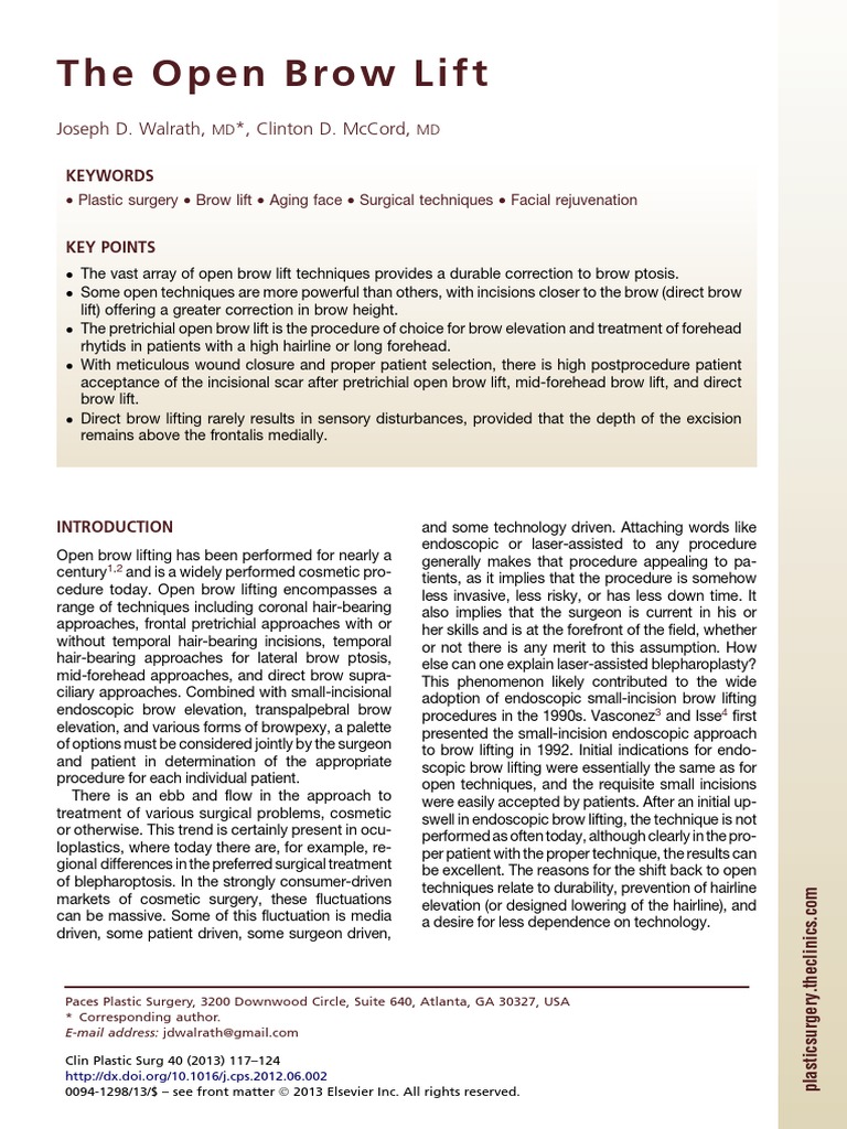 The Pros and Cons of Open Brow Lifting Techniques: Evaluating Surgical ...