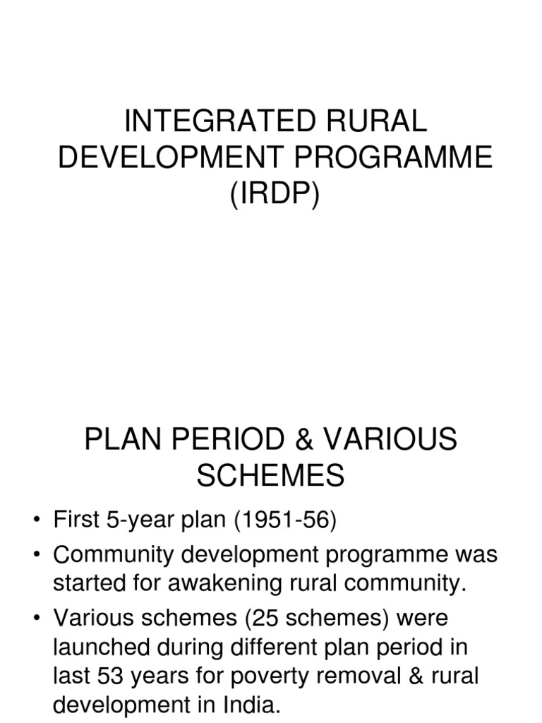 Integrated Rural Development Programme (IRDP) | PDF | Food And Drink ...