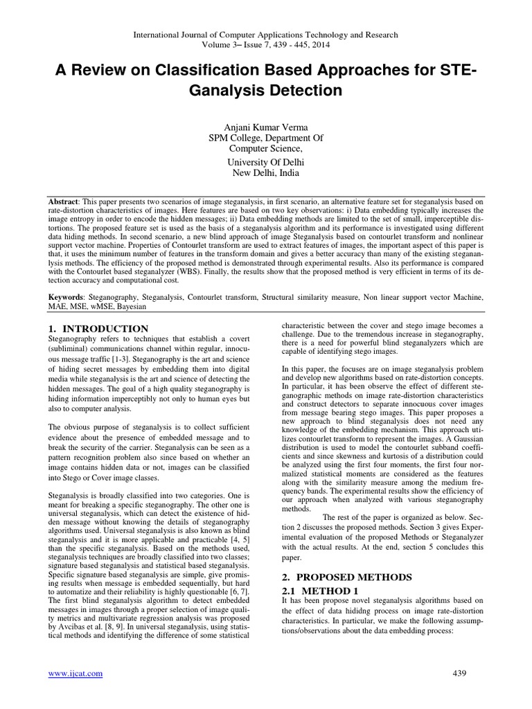 A Review On Classification Based Approaches For STEGanalysis Detection | PDF | Areas Of Computer ...