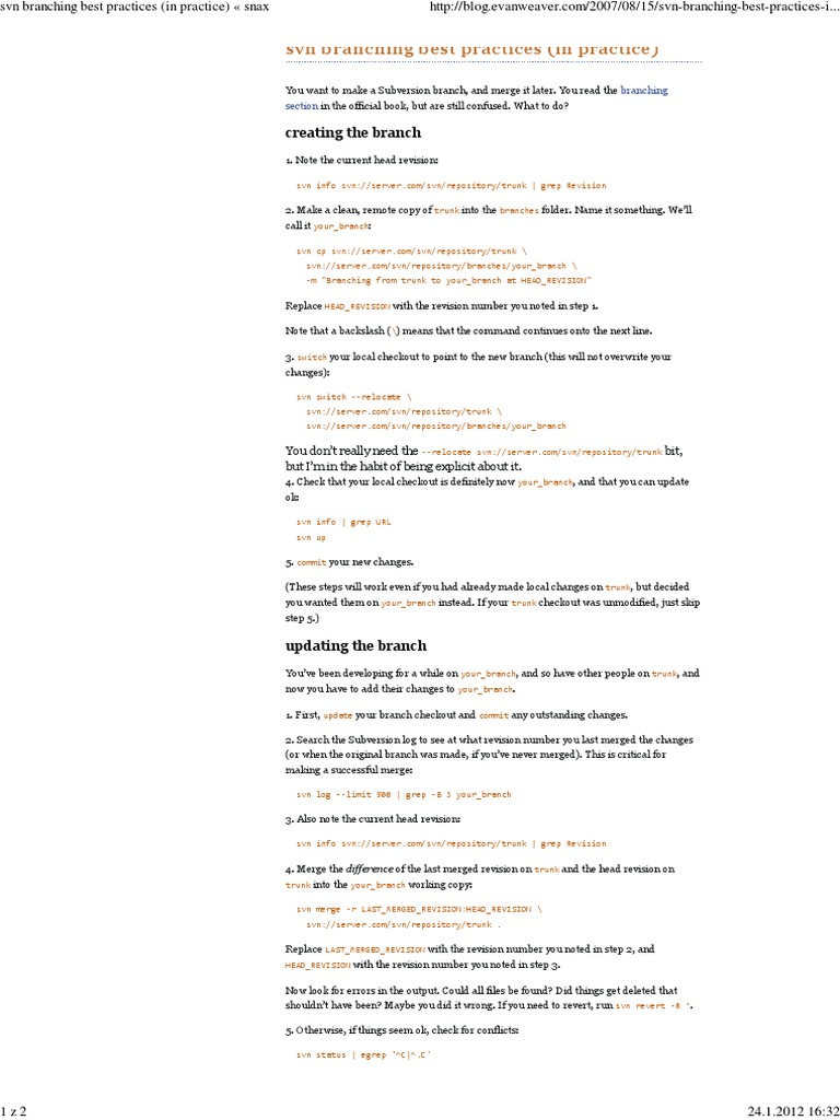 SVN Branching Guide for Developers | PDF | Version Control | Office ...