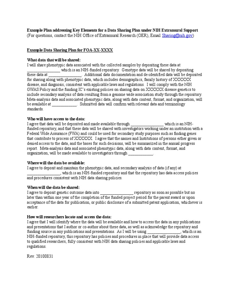 Sharing Example Data Sharing Plan | PDF | Genetics | Biology