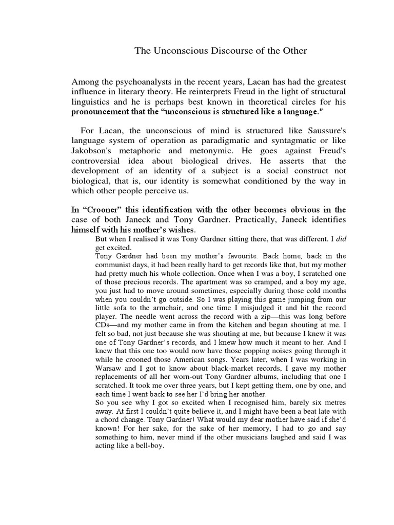 The Unconscious Discourse of The Other | PDF | Jacques Lacan ...