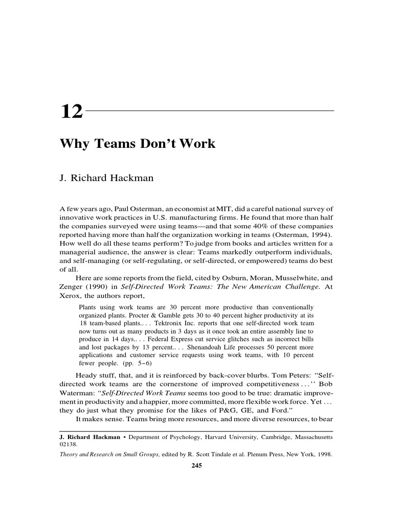 Why Teams Dont Work by J. Richard Hackman | PDF | Cooperative | Leadership