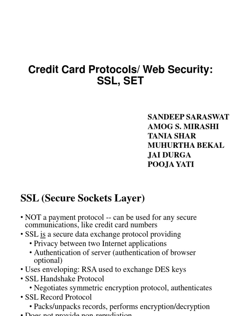 Credit Card Protocols/ Web Security: SSL, Set | PDF | Transport Layer ...