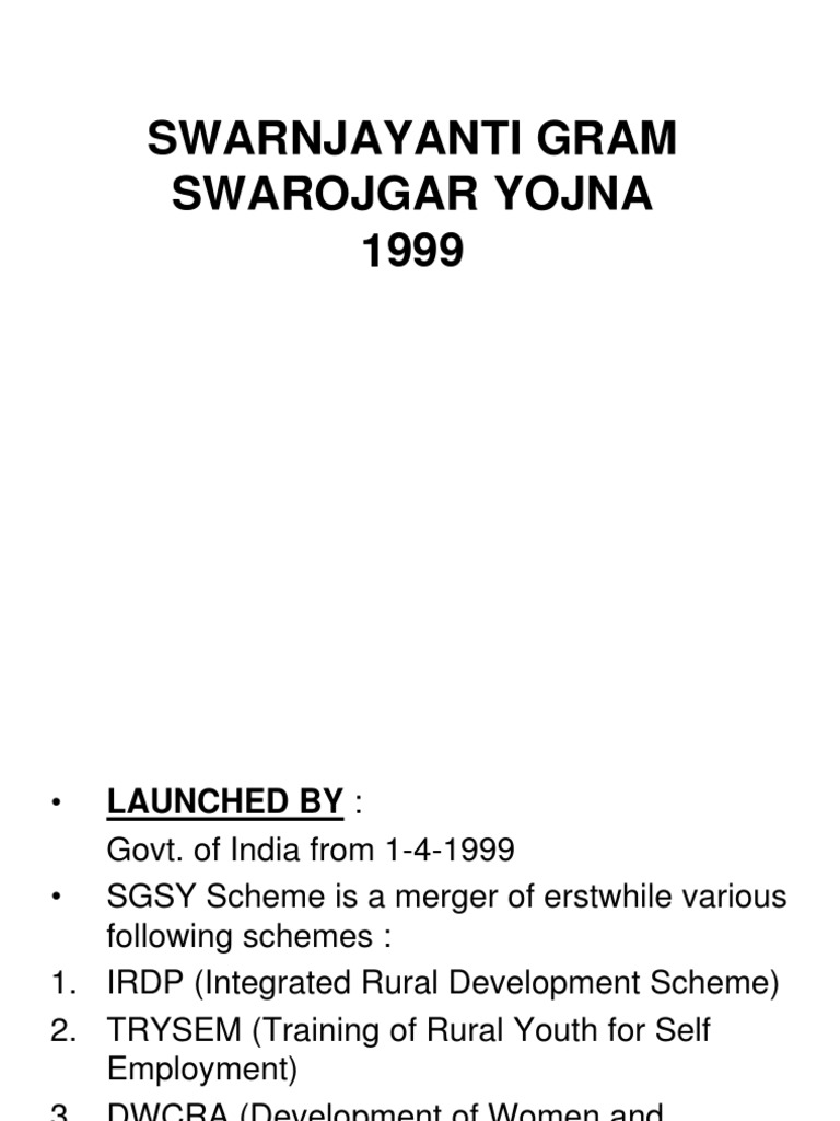 SGSY Scheme Provides Loans for Rural Employment Generation | PDF ...