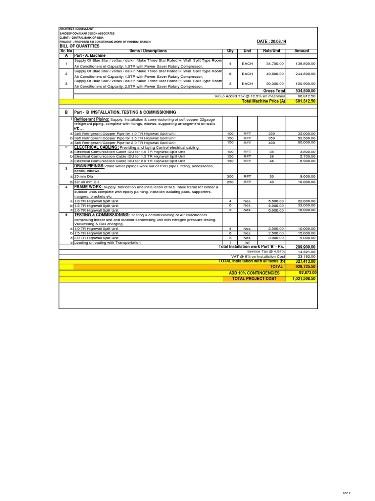 HVAC Boq | Coal Mining | Air Conditioning