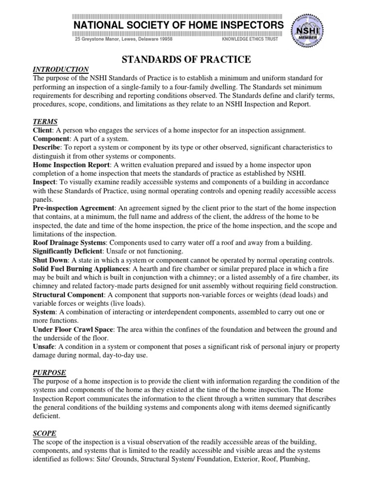 NSHI Home Inspection Standards Guide | PDF | Chimney | Hvac