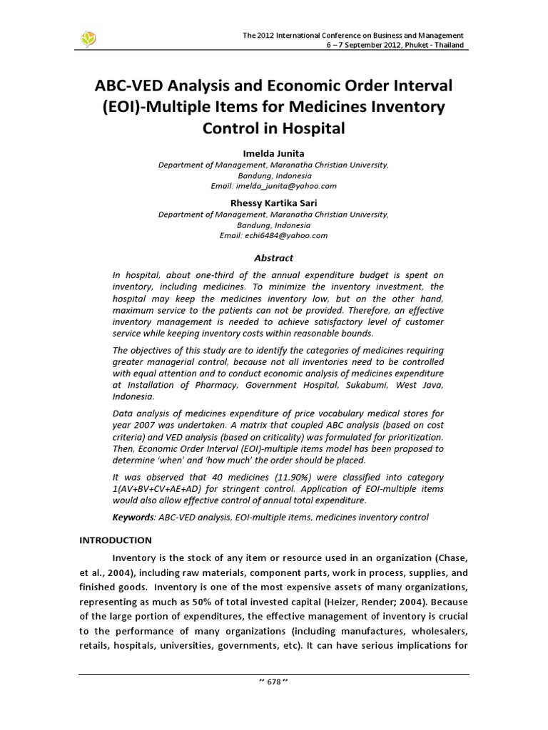 ABC VED Analysis | PDF | Inventory | Service Industries