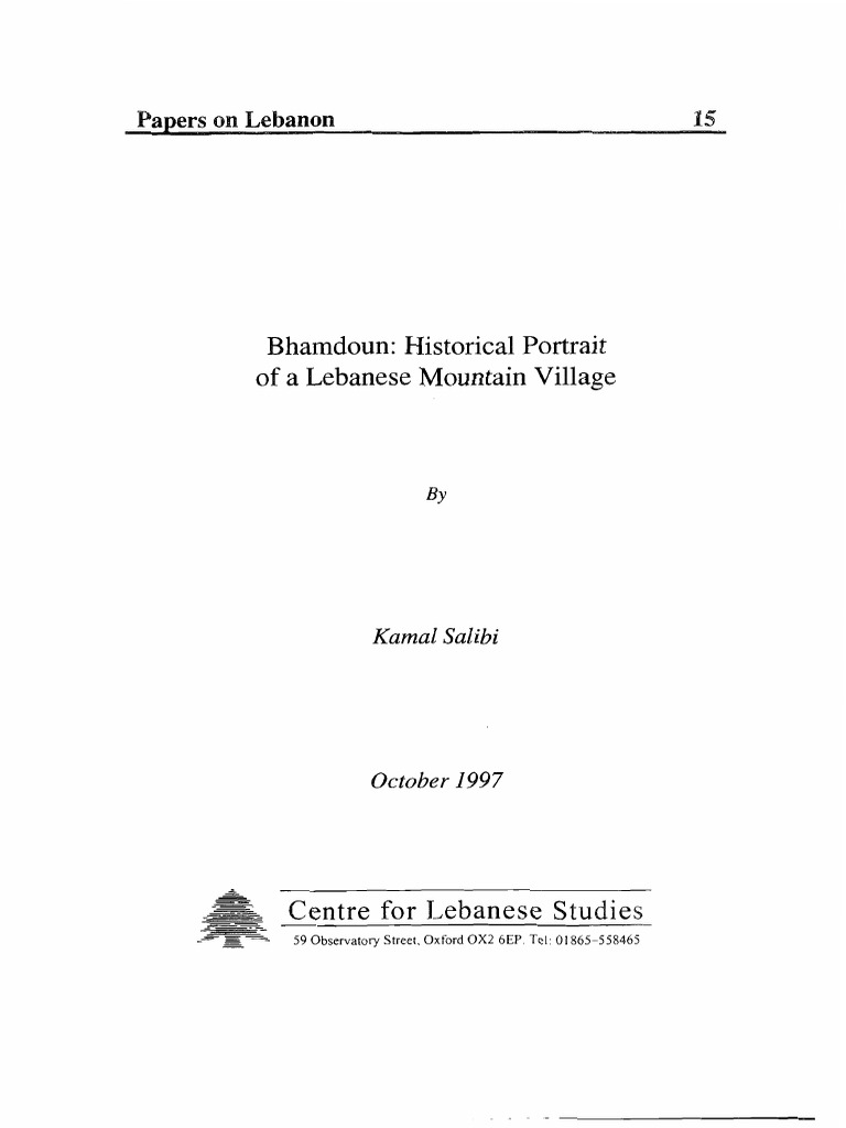 Bhamdoun Historical Portrait of A Lebanes Mountain Village Kamal Salibi ...