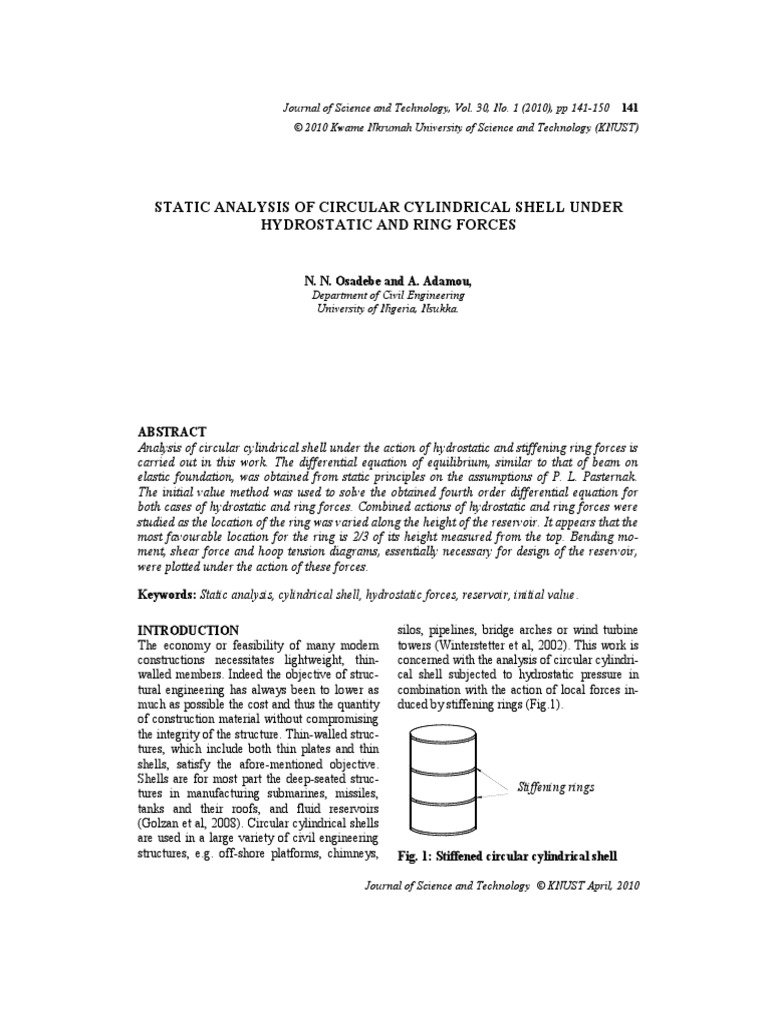 Static Analysis of Circular Cylindrical Shell Under Hydrostatic and ...