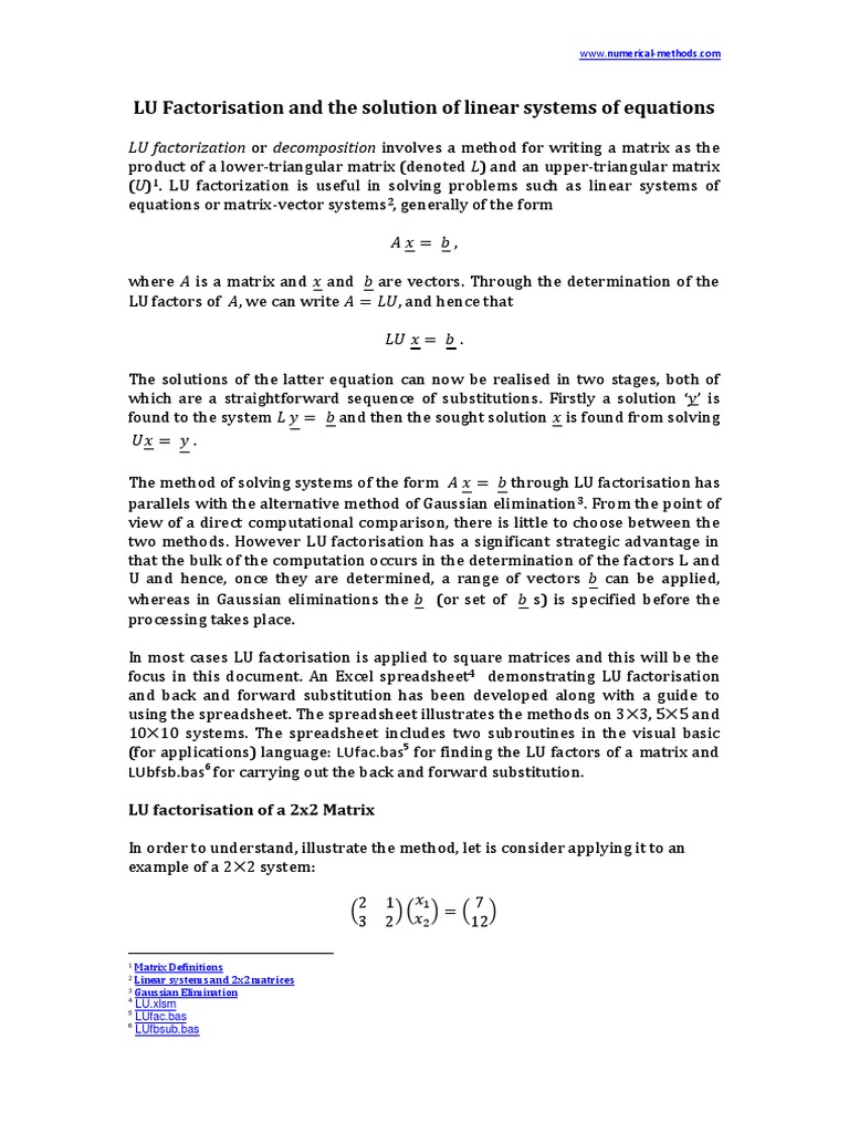 Lu Factorisation Of A Matrix Pdf Matrix Mathematics System Of Linear Equations