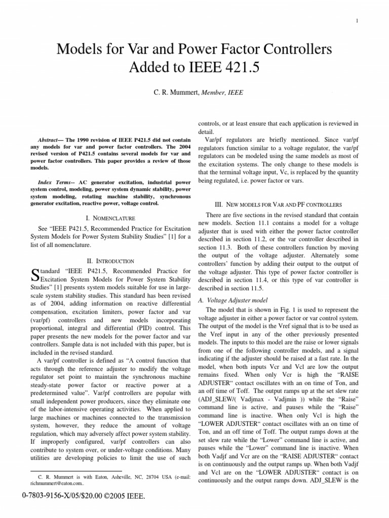 Models For Var and Power Factor Controllers | PDF | Electric Power ...