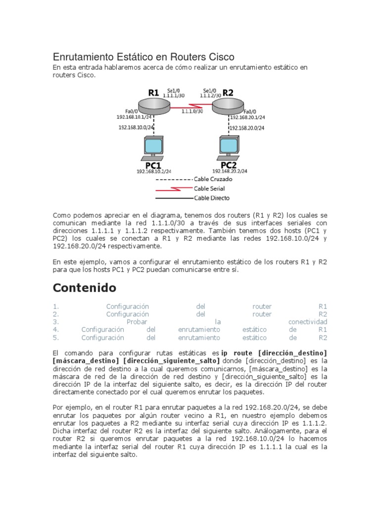 Enrutamiento Estático en Routers Cisco | PDF | Enrutador (Computación) | Dirección IP