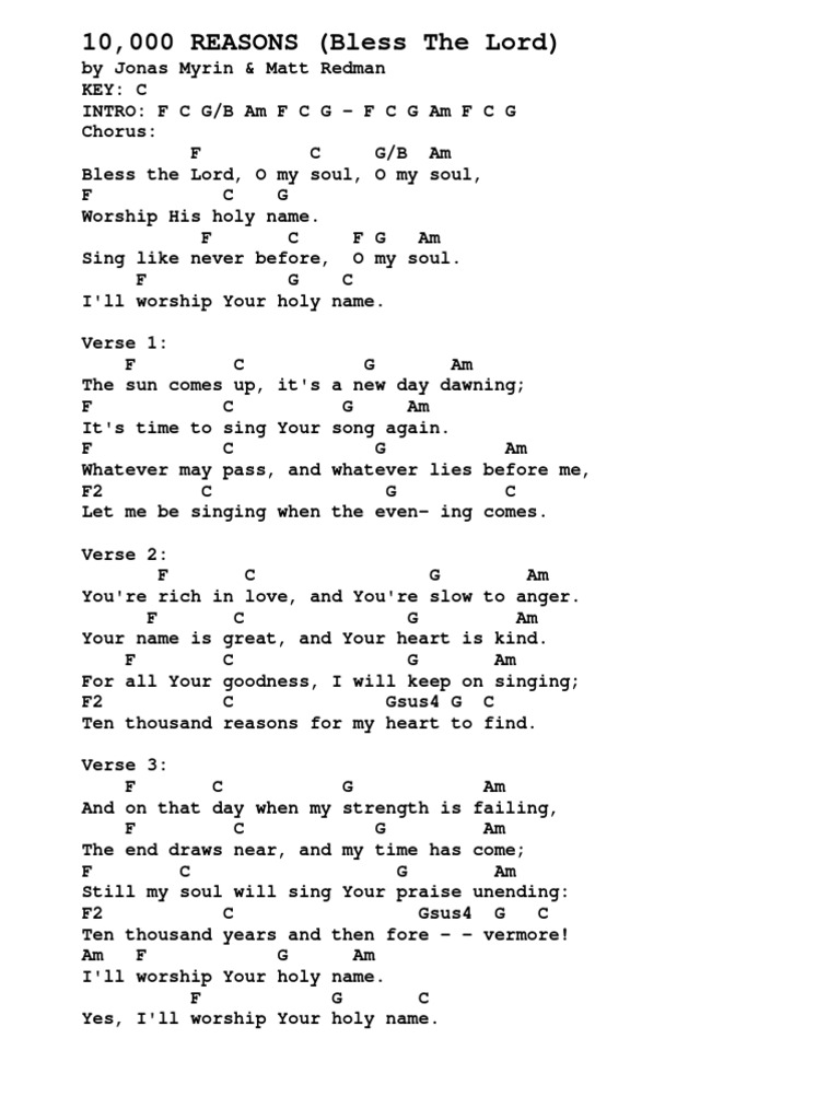 10,000 Reasons Lyrics and Chords | PDF