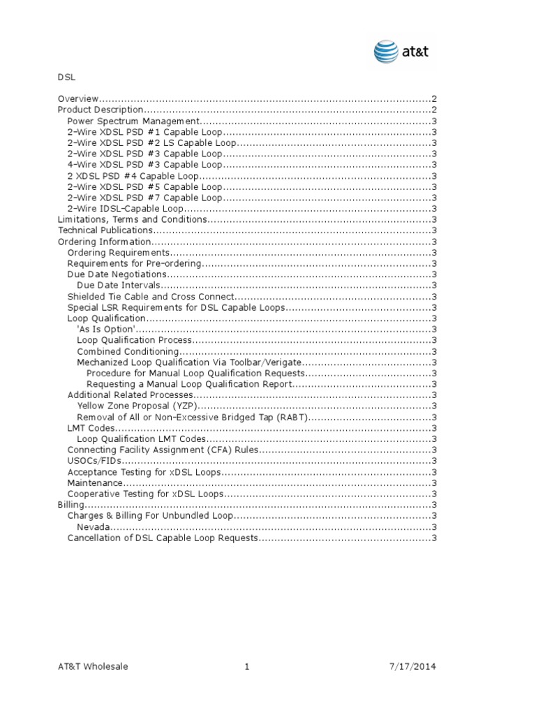 xDSL Capable Loop Overview and Specs | PDF | Digital Subscriber Line ...