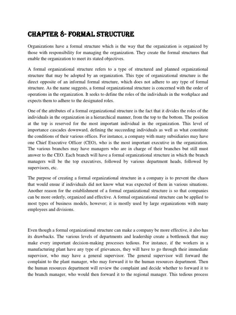 Chapter 8-Formal Structure | PDF | Organizational Structure | Strategic ...