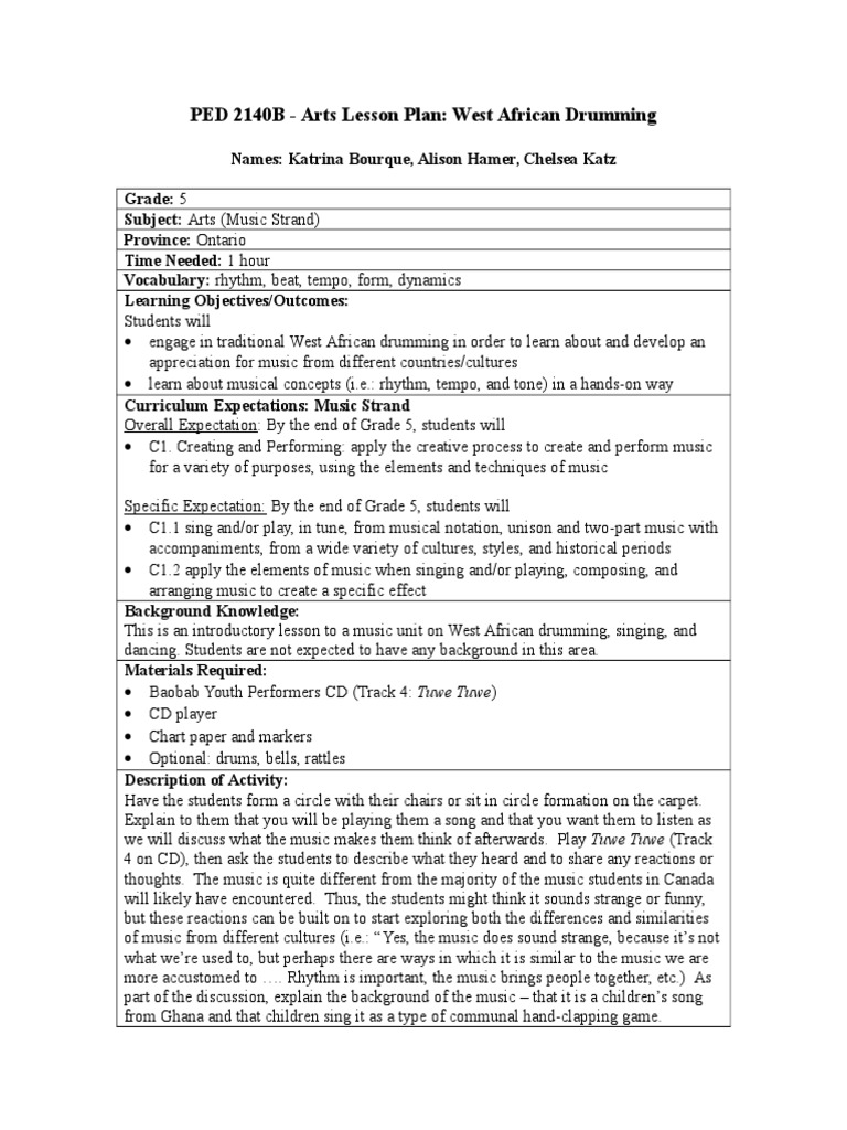 African Drumming Lesson Plan | PDF