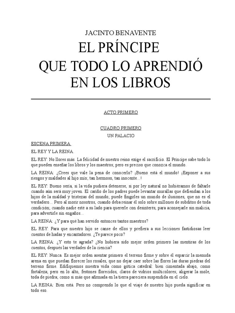 Benavente Jacinto - El Principe Que Todo Lo Aprendio en Los Libros | PDF | El príncipe | Hadas