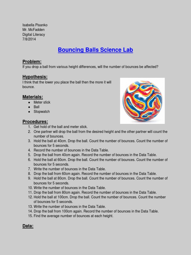 Bouncing Balls Lab Experiment Results | PDF
