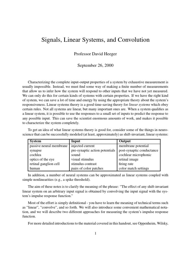 Signals, Linear Systems, and Convolution | PDF | Discrete Time And ...