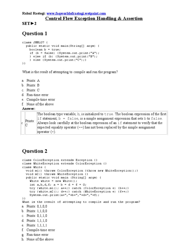 Control Flow Exception Handling & Assertion 2 | PDF | Control Flow | C (Programming Language)