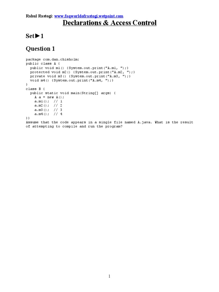 Declarations & Access Control1 | PDF | Programming | Constructor ... Declarations & Access Control1 | PDF | Programming | Constructor ...