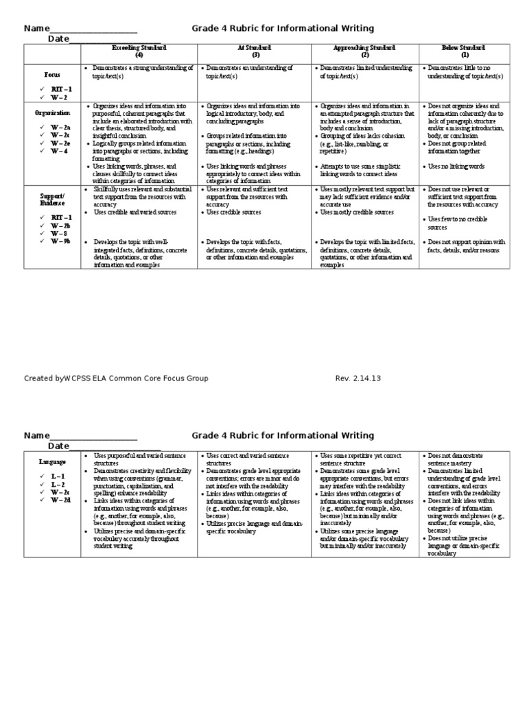 Information Writing Rubric-4th | PDF | Vocabulary | Phrase