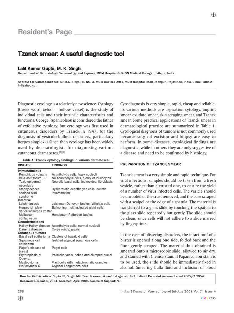 Tzanck Smear | PDF | Fixation (Histology) | Staining