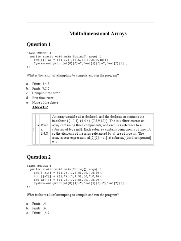 Multidimensional Arrays Answer Pdf Array Data Type C