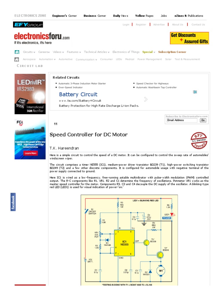 Speed Controller For DC Motor | PDF | Transistor | Light Emitting Diode