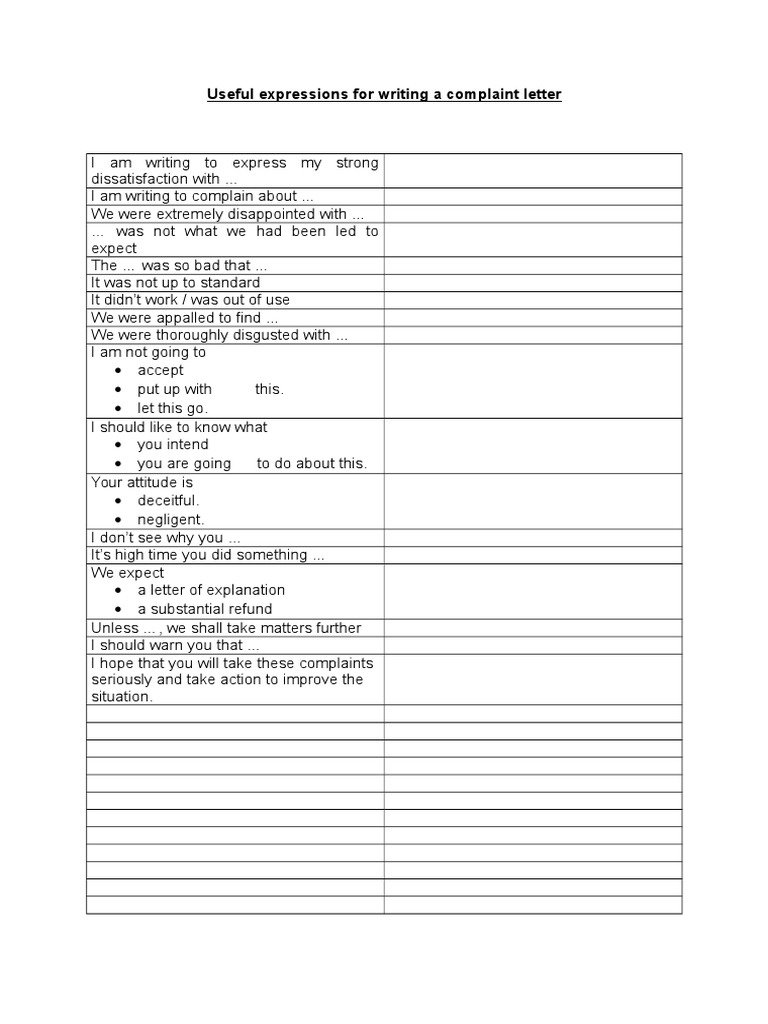 Useful Expressions For Writing A Complaint Letter | PDF