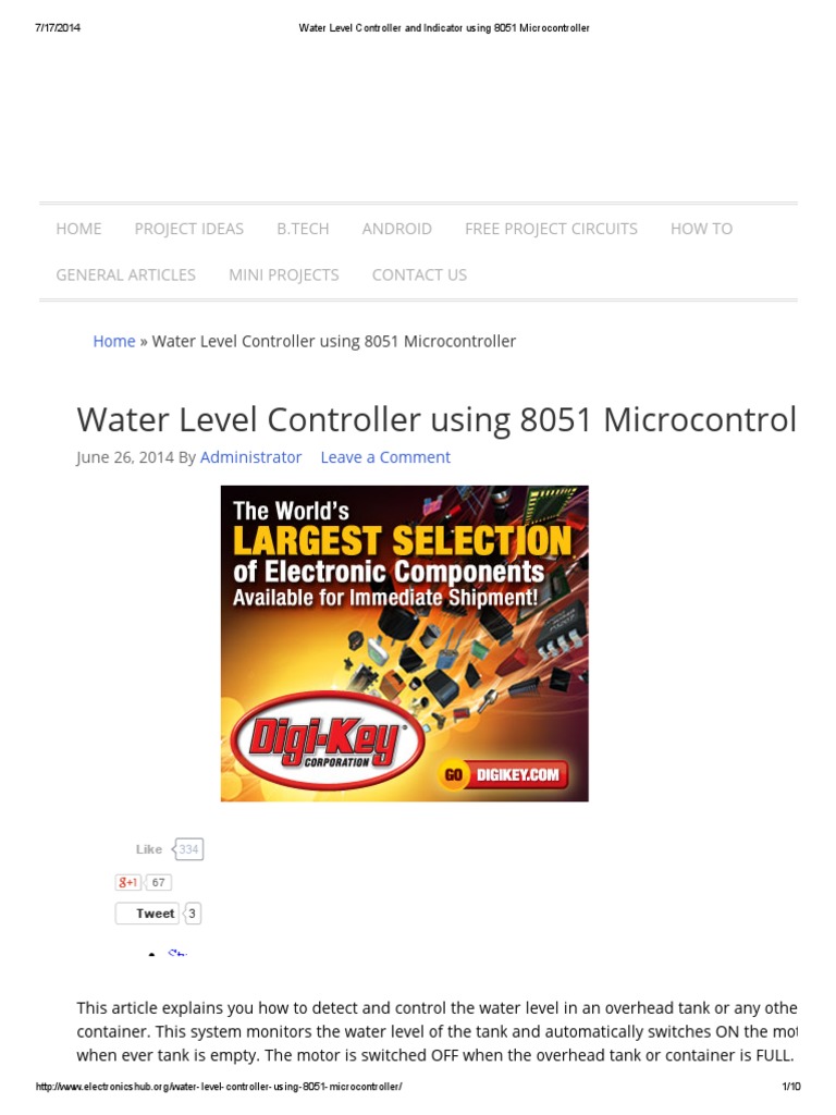 Water Level Controller and Indicator Using 8051 Microcontroller | PDF ...