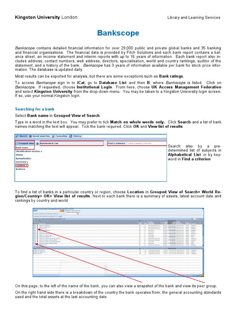 Accessing Bankscope at Kingston University | PDF | Banks | Databases
