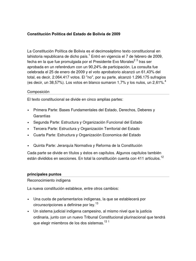 Constitución Política Del Estado de Bolivia de 2009 | PDF | Bolivia ...